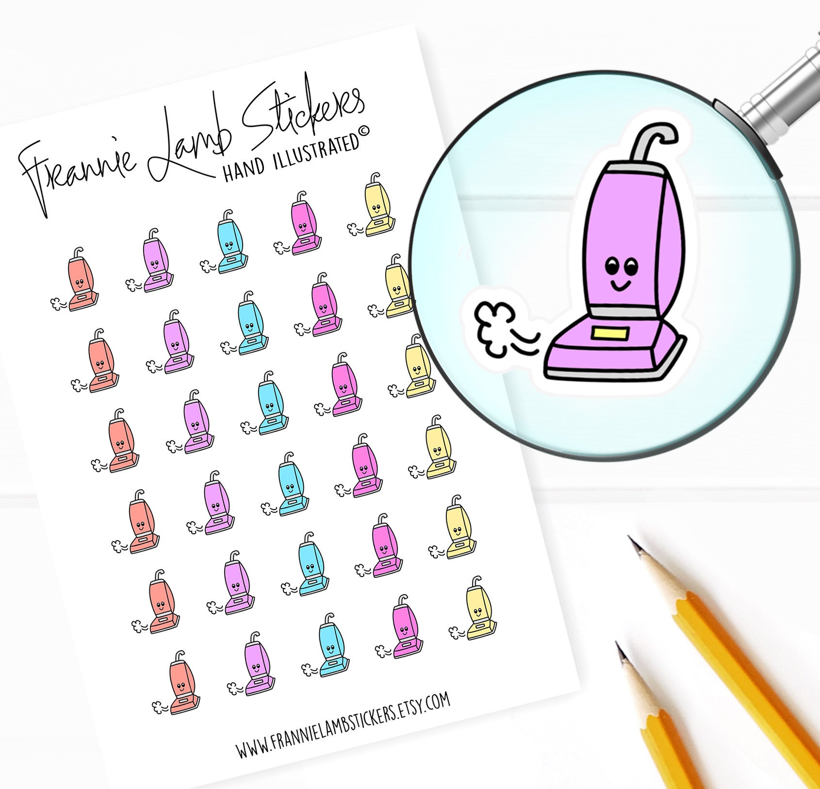 Vacuum Stickers (1/2" Each), Cleaning and Chore Stickers for Calendars ...