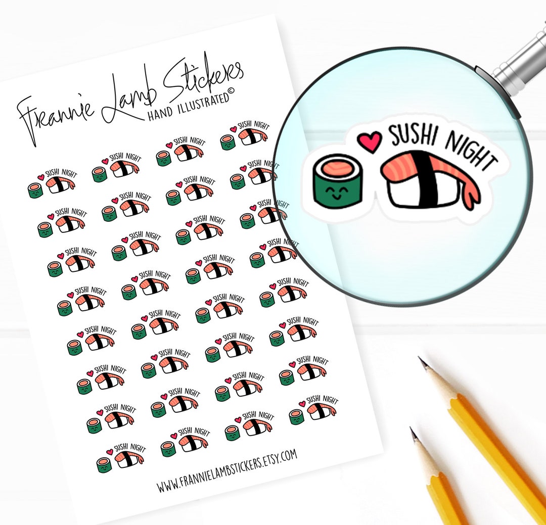 Sushi Stickers (1/2" Each), Sushi Planner Stickers, Food and Drink ...