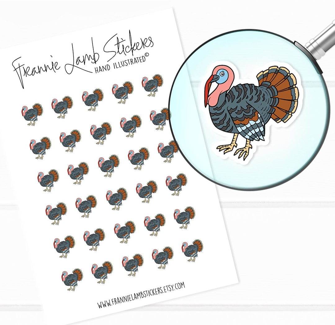 Turkey Stickers (1/2" Each), Seasonal and Thanksgiving Stickers Perfect ...