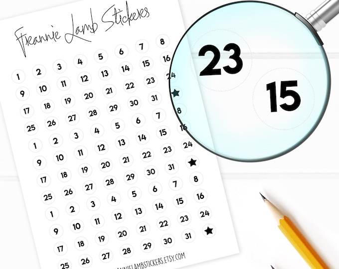 Number Planner Stickers, Calendar Stickers, Round Stickers, Color and ...
