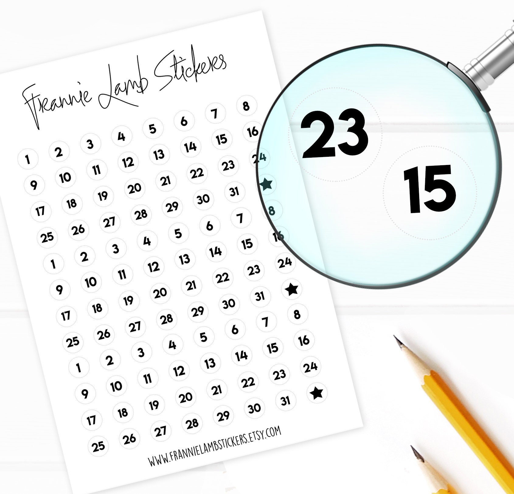 Number Planner Stickers Calendar Stickers Round Stickers - Etsy