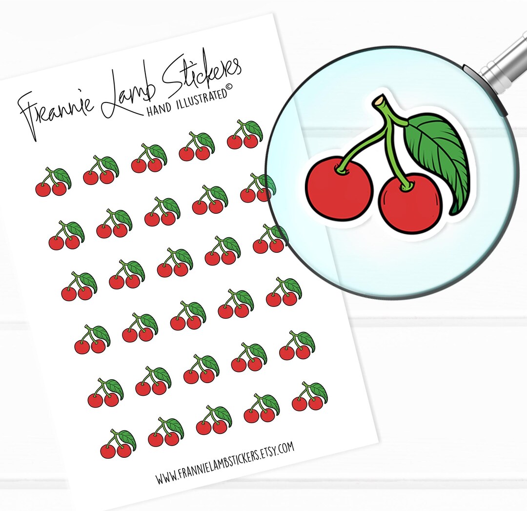 Cherry Stickers (1/2" Each), Fruit Planner Stickers, Food Stickers for ...