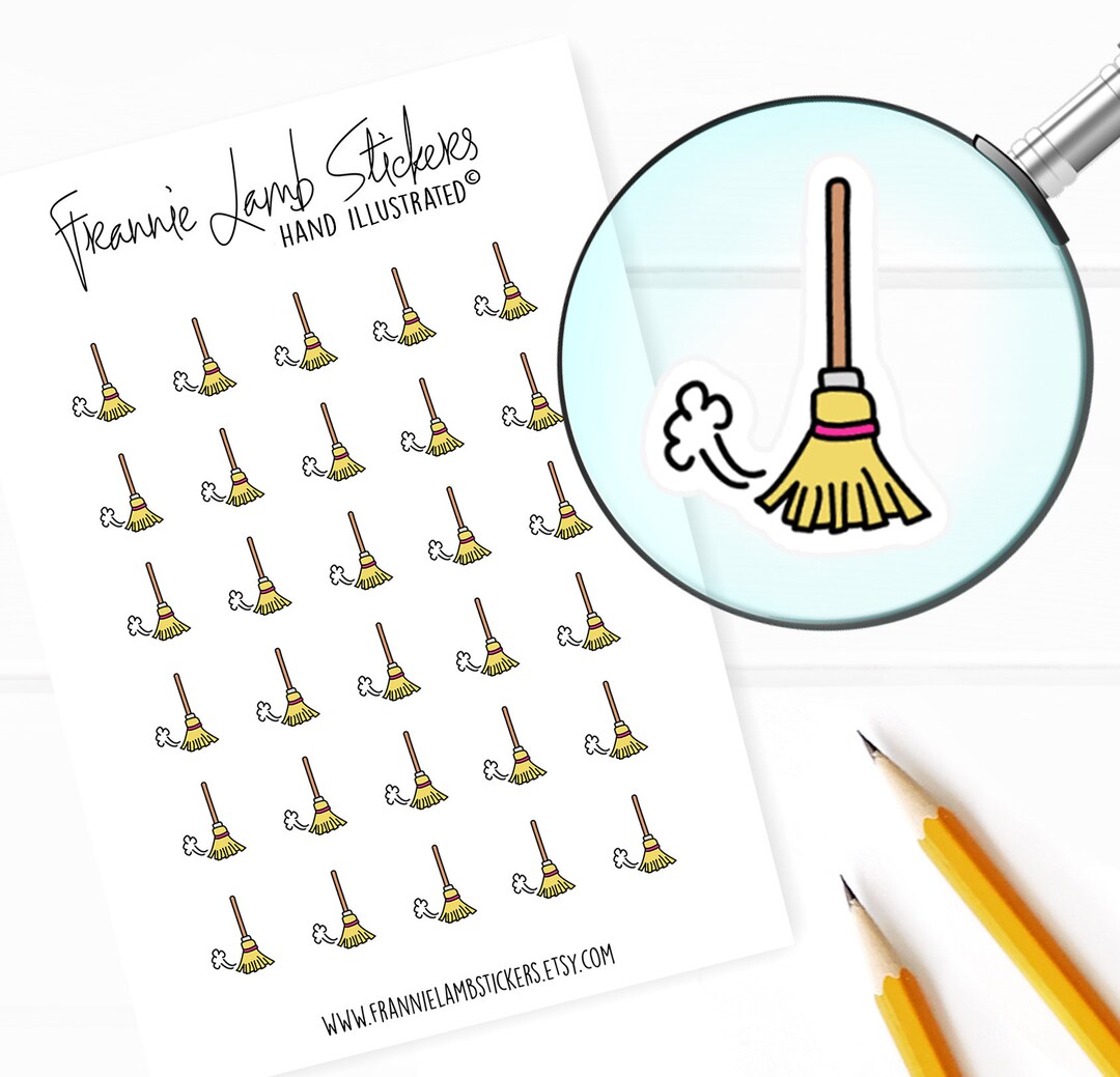 Sweeping Stickers (1/2" Each), Broom Planner Stickers, Sweeping and ...
