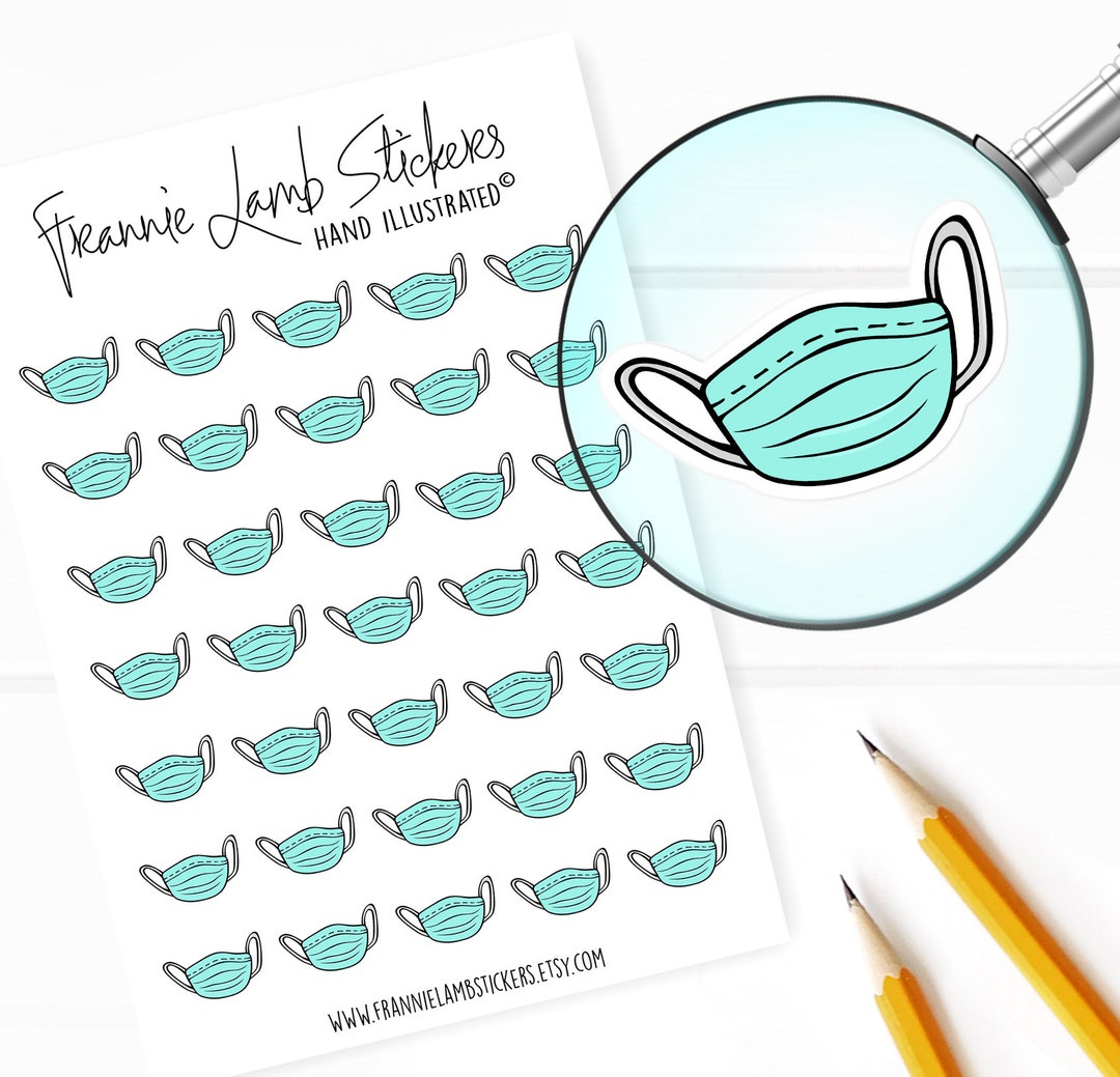 Face Mask Stickers (1/2" Each), Face Mask Planner Stickers, Stickers ...