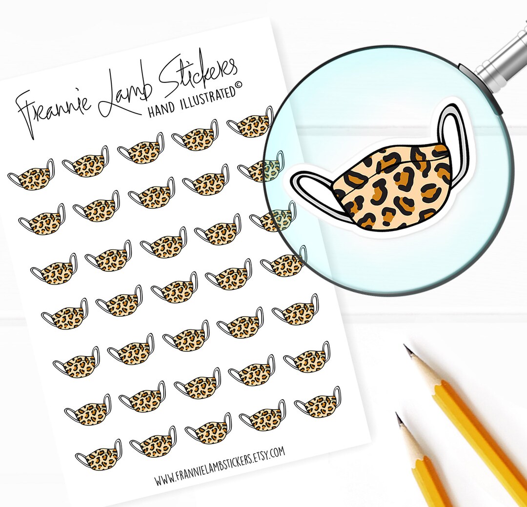 Leopard Face Mask Stickers 1/2 Each, Face Mask Stickers for Calendars ...