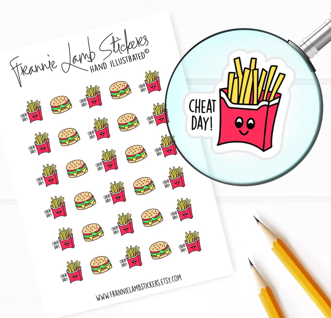 Cheat Day Stickers (1/2" Each), Planner Stickers, Burger and Fries ...