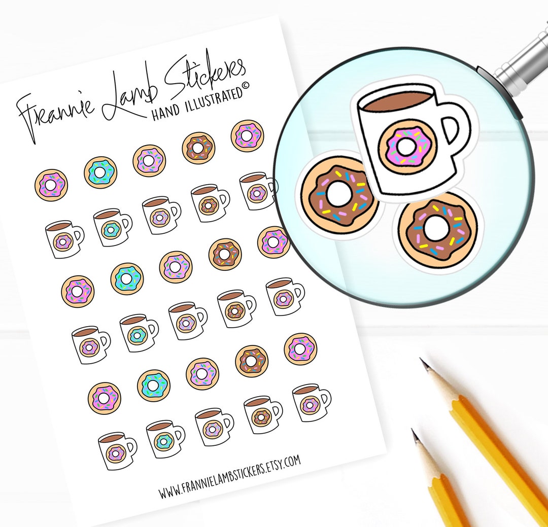 Donuts and Coffee Stickers (1/2" Each), Planner Stickers, Coffee Lover ...