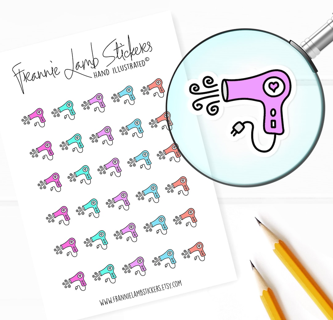 Hair Dryer Stickers (1/2" Each), Blowout Stickers, Beauty and Hair ...