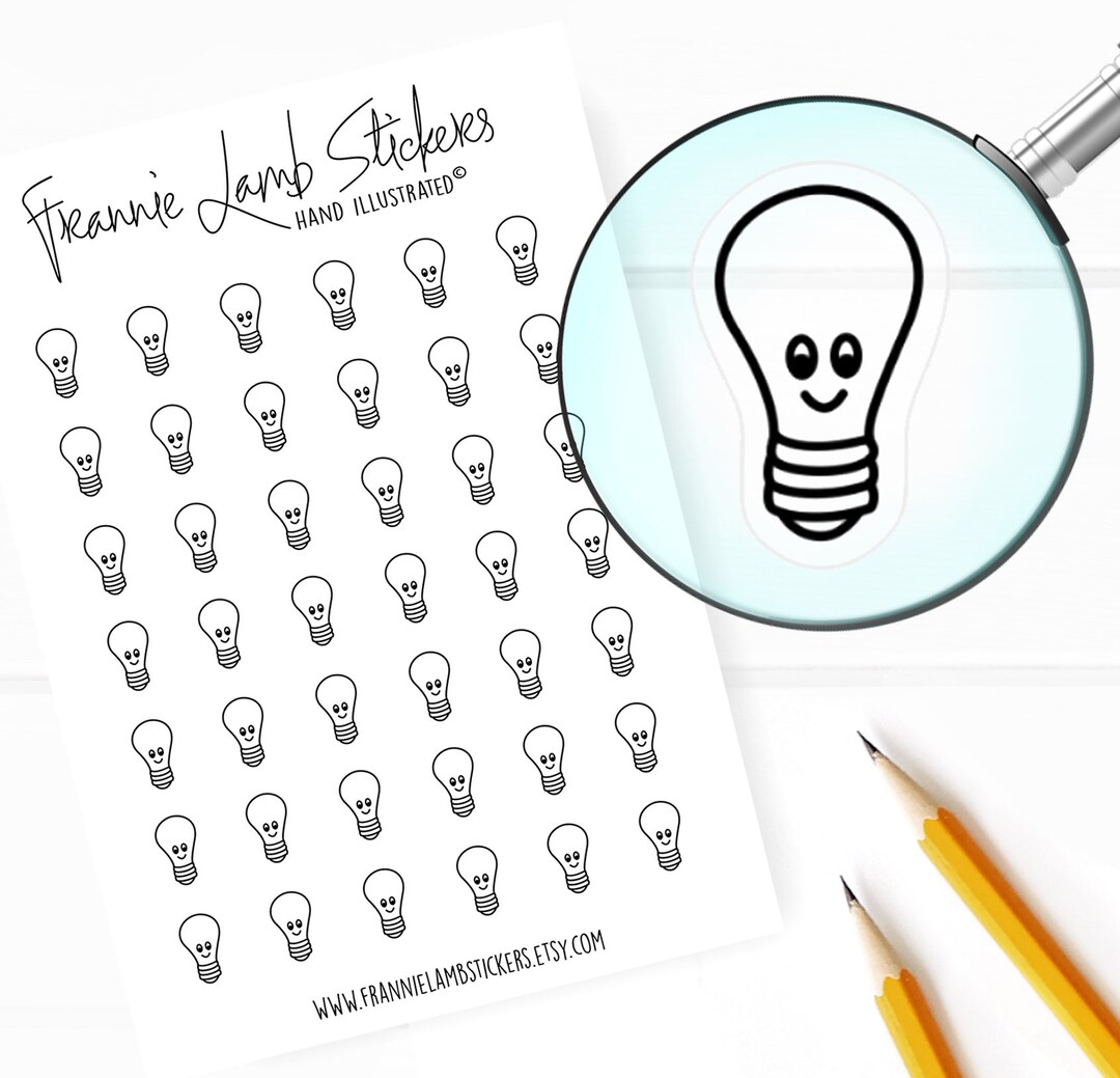 42 Clear Planner Stickers (1/2" Each), Light Bulb Stickers, Electricity ...