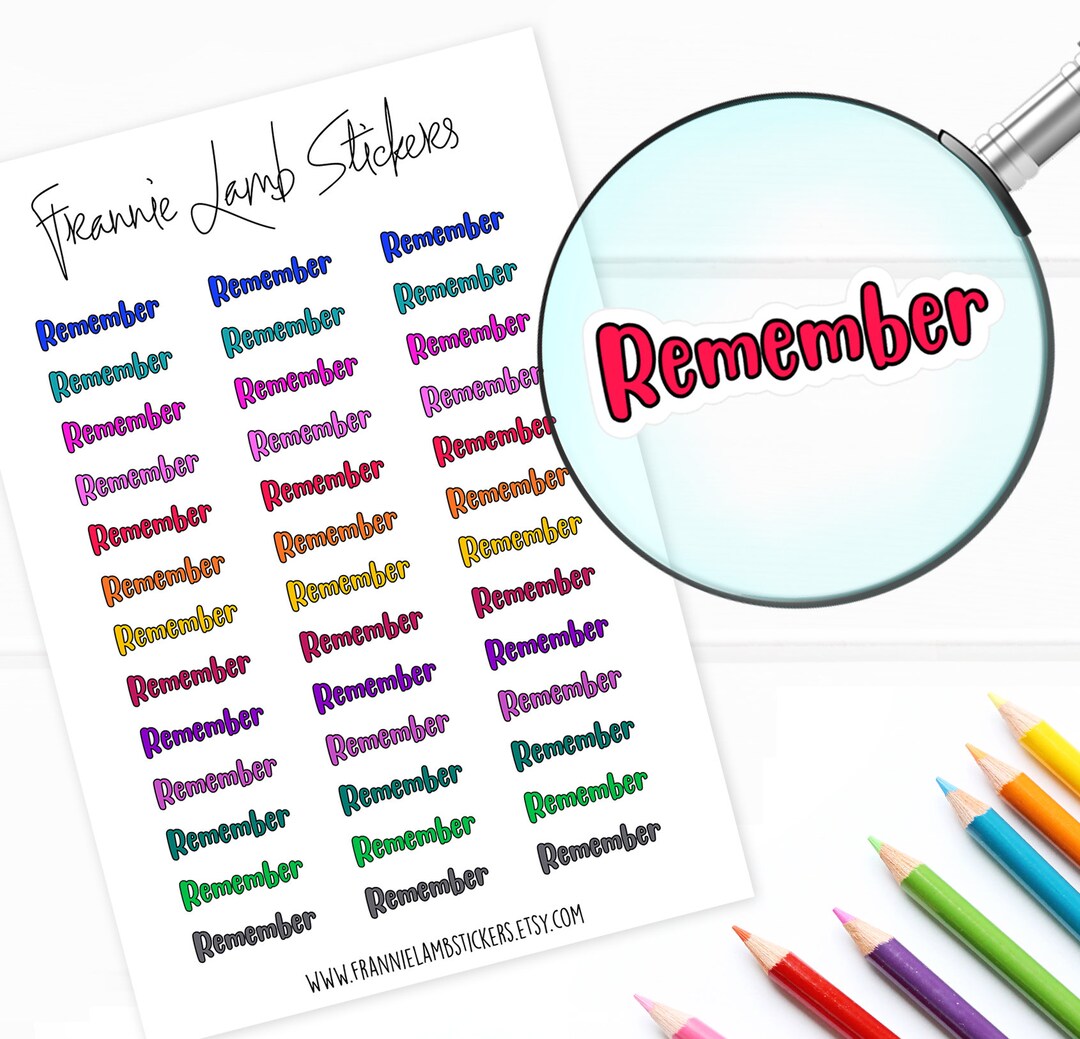 Remember Stickers/labels for Planners, Calendars & Folders, Choice of ...