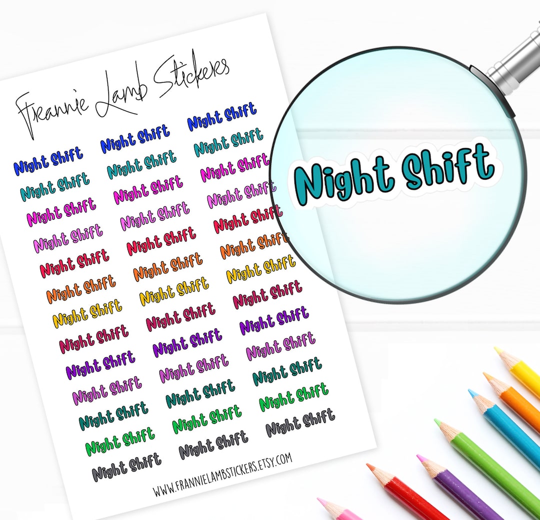 Night Shift Stickers/labels for Planners, Calendars & Folders, Choice ...