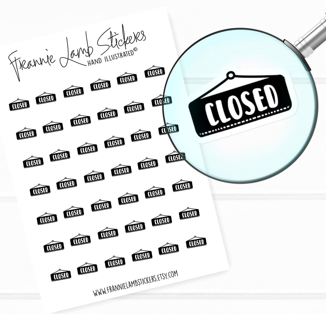 42 Clear Planner Stickers (1/2" Each), Closed Sign Planner Stickers ...