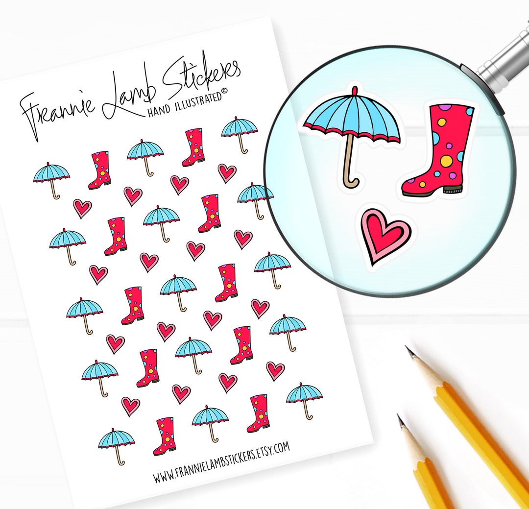 Umbrella and Rain Boot Stickers (1/2" Each), Planner Stickers, Umbrella ...