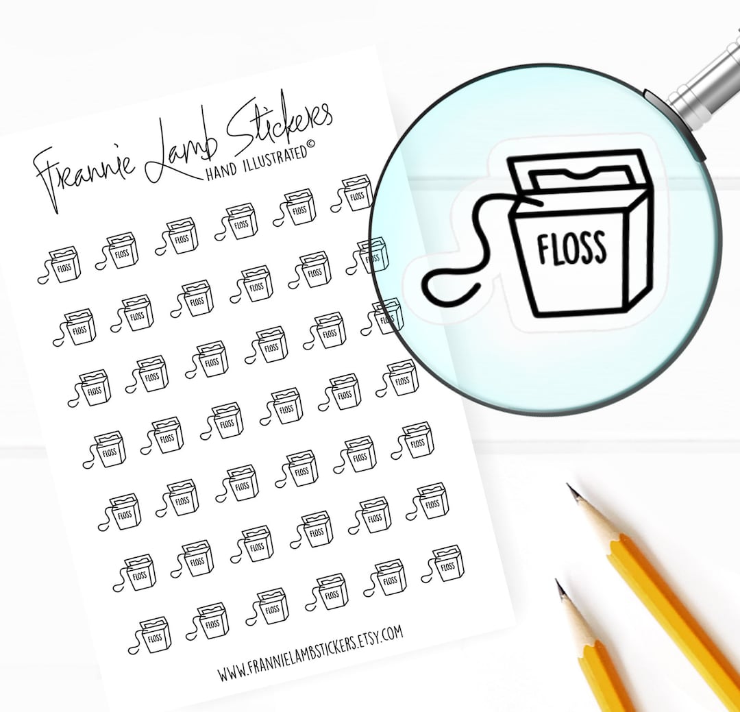 42 Clear Planner Stickers (1/2" Each), Floss Stickers, Dental Reminder ...