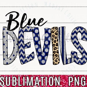 Blue Devils, Sublimation PNG, Bubble Letters, Polka Dot, Stripes ...