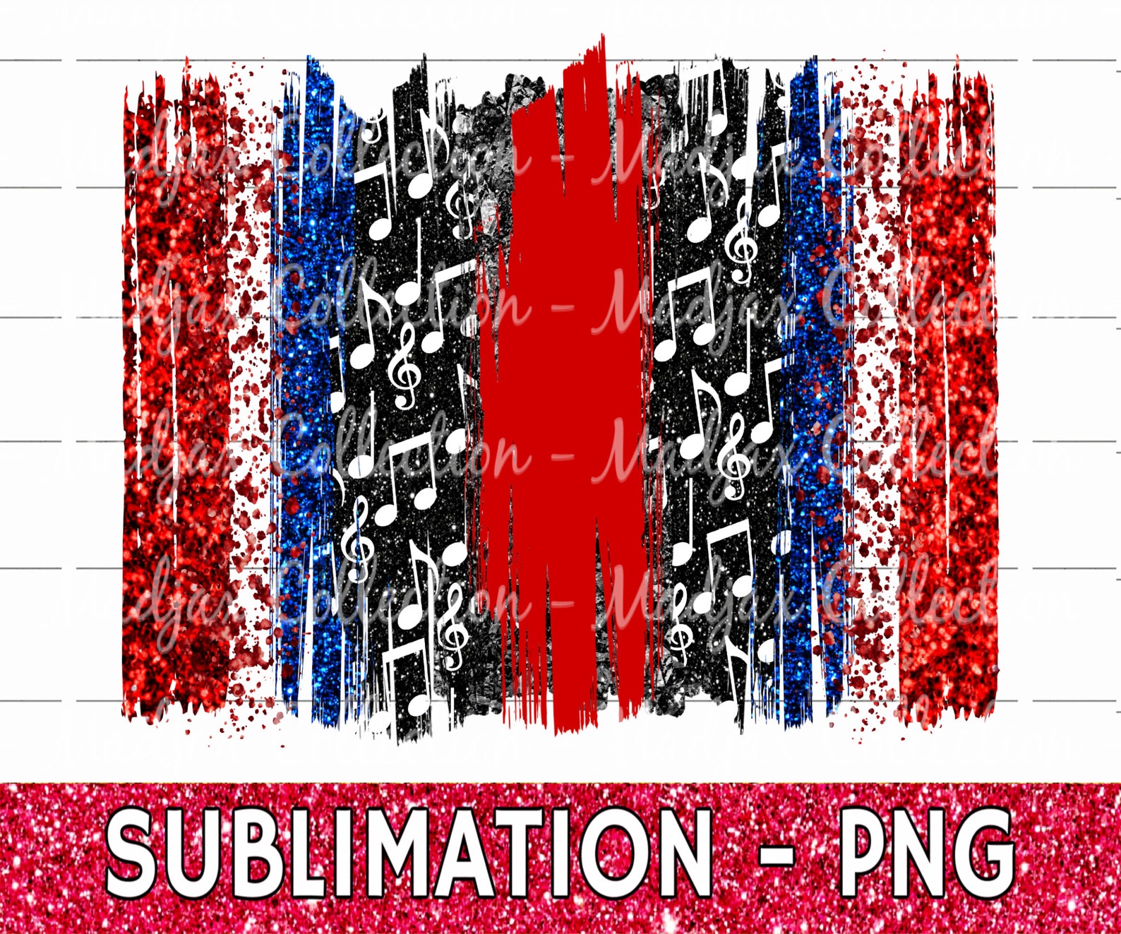 Red and Blue Glitter Music Notes Brush Strokes PNG - Etsy
