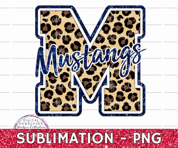 Navy Blue Mustangs Varsity Letter M Digital Design Leopard - Etsy