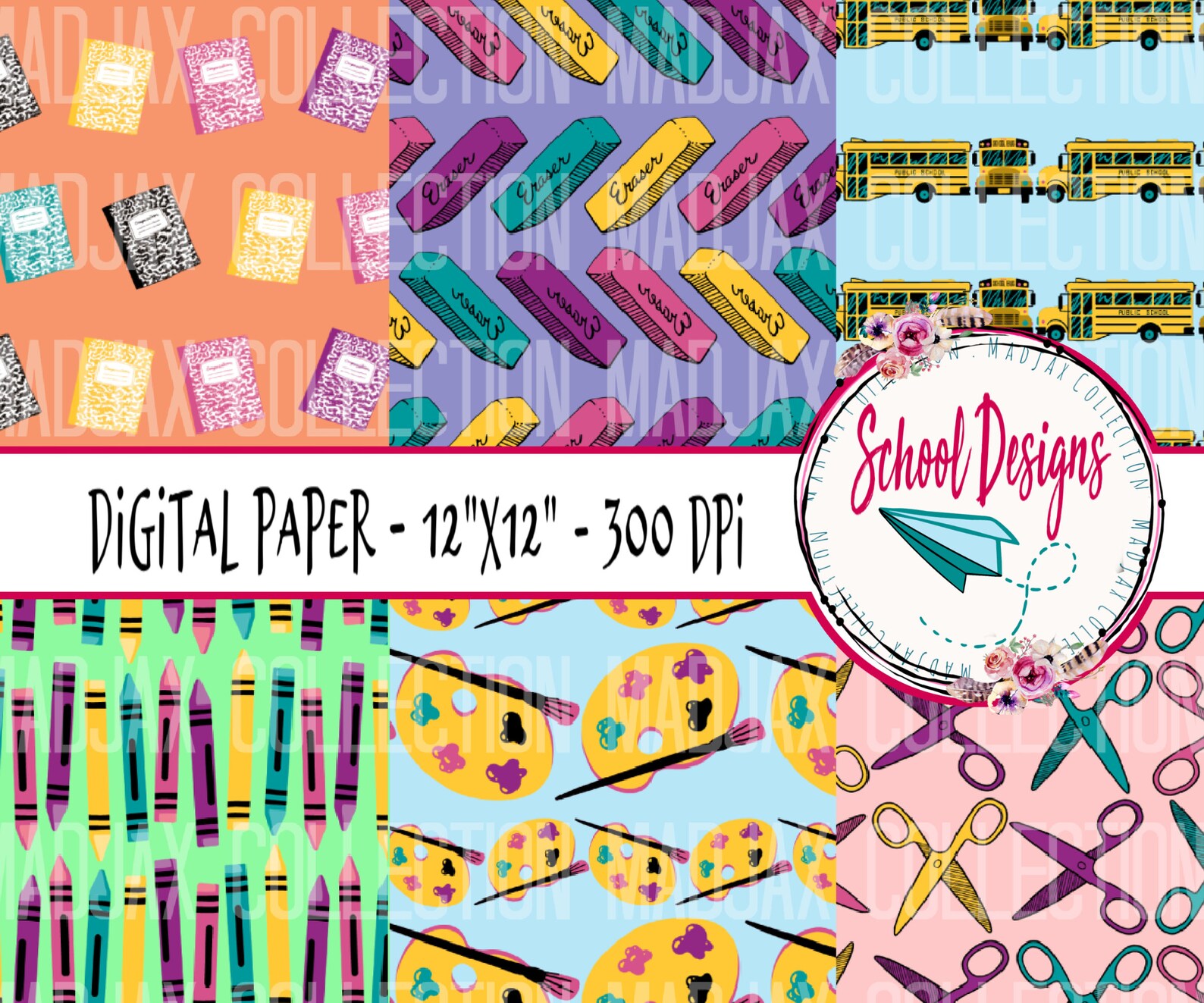 12 Digital Paper Pack School Themed Scrapbooking Cute - Etsy