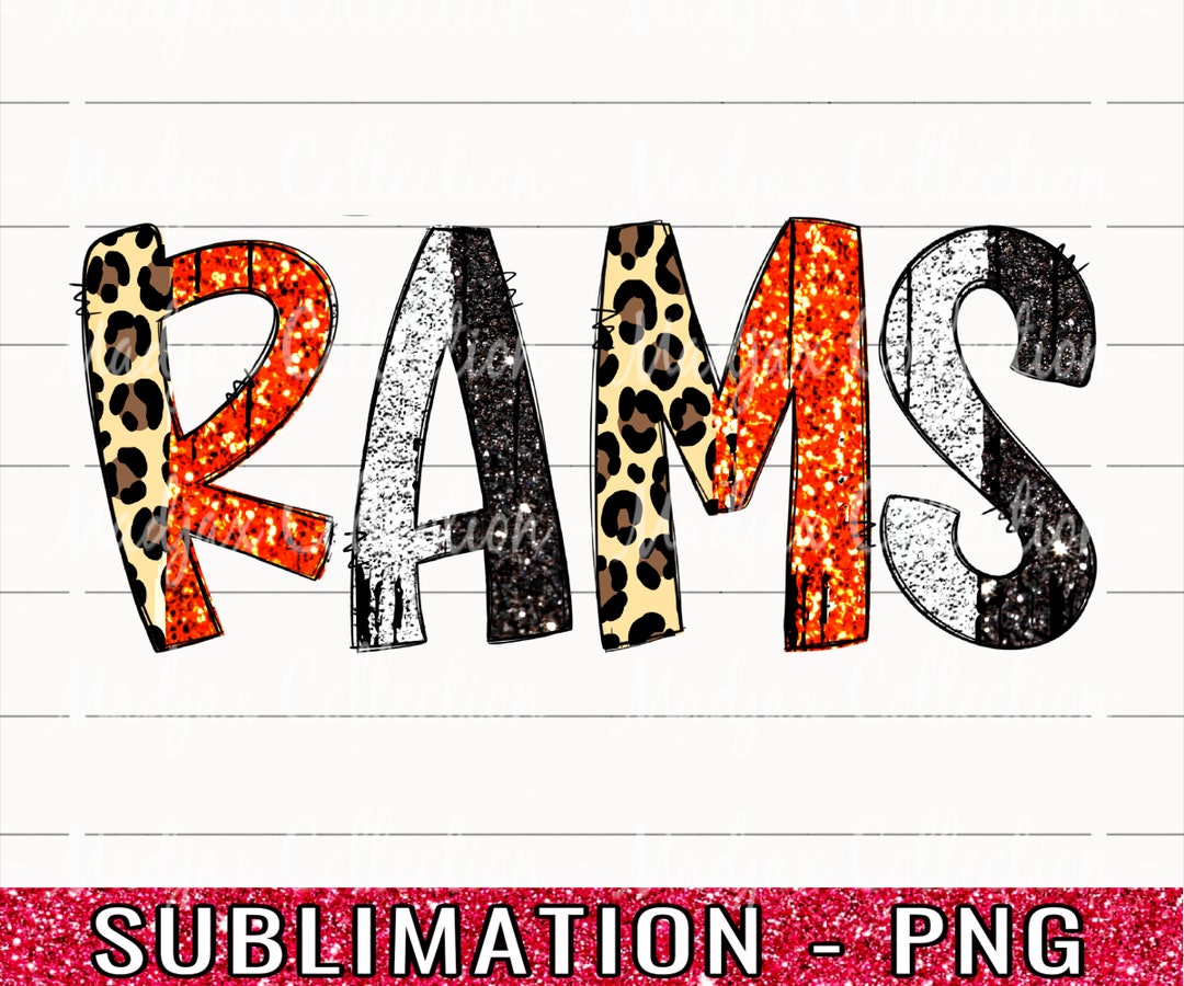 Rams PNG, Orange and Black Brush Stroke Bubble Letters, Sublimation PNG ...