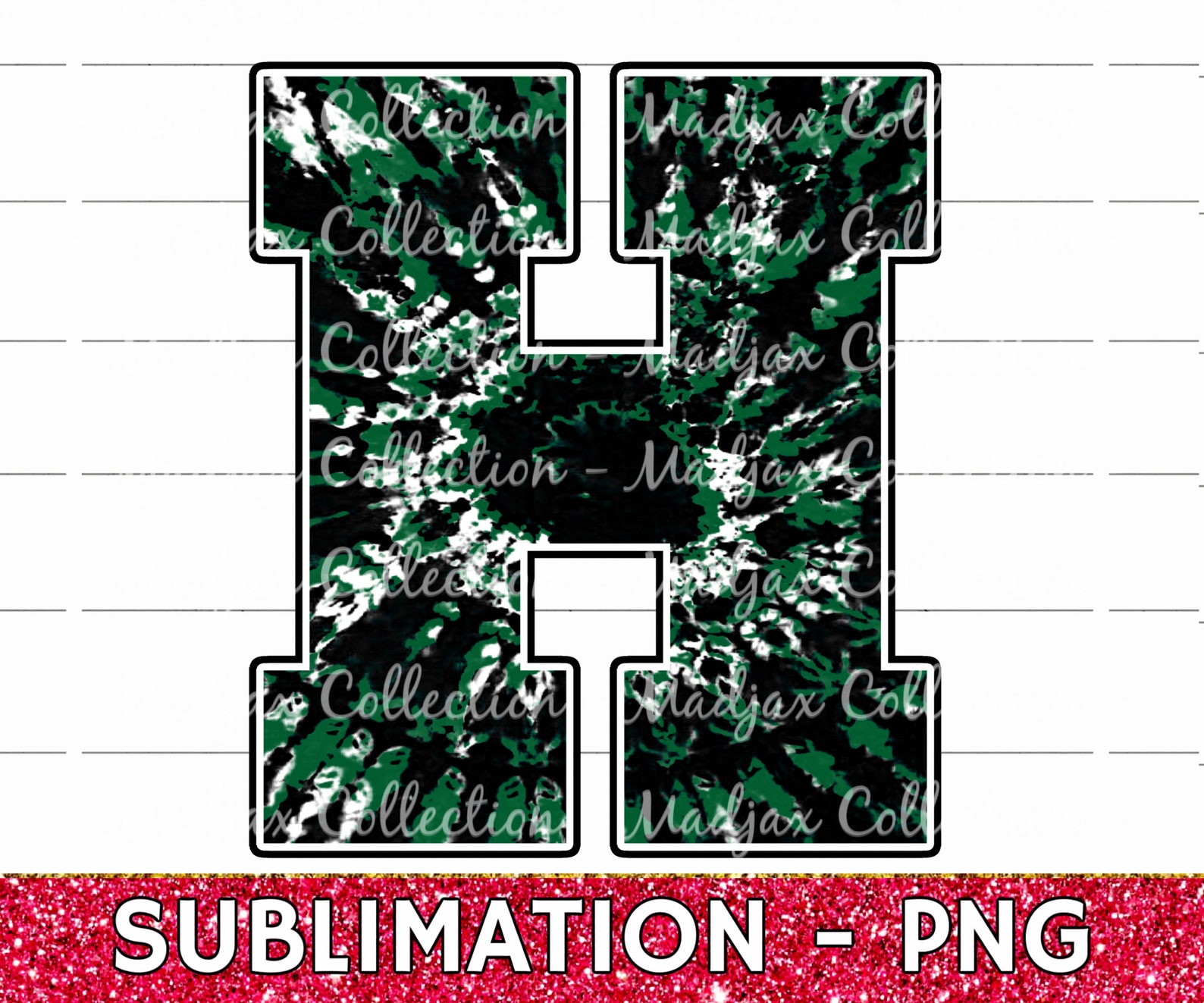 Varsity Letter H, Sublimation Print, PNG Digital File, Green & Black ...