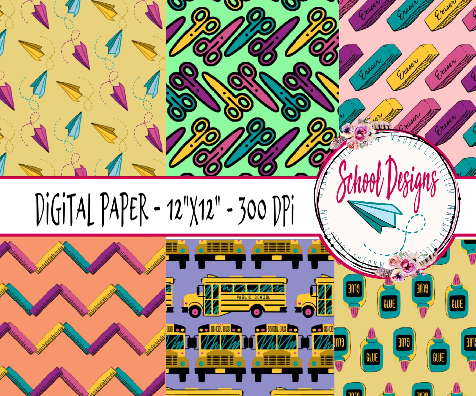 12 Digital Paper Pack School Themed Scrapbooking Cute - Etsy