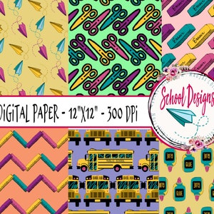 12 Digital Paper Pack, School Themed, Scrapbooking, Cute Teacher ...