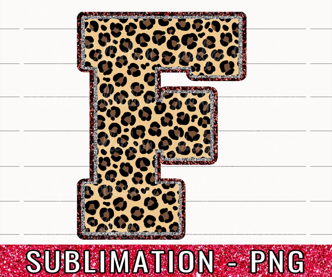 Leopard Varsity Letter F, Maroon & Gray Sublimation Design, Letter F ...