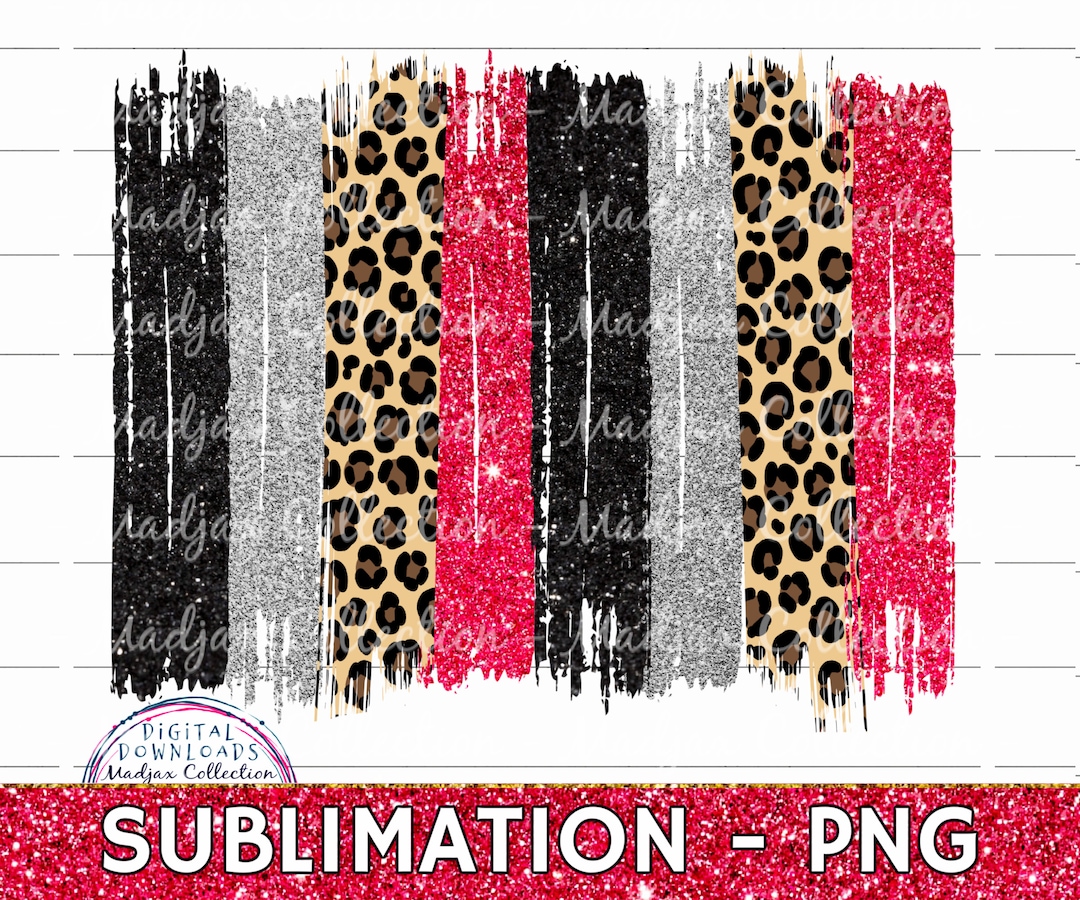 Pink Brush Stroke, Sublimation PNG, Hot Pink and Silver, Leopard ...