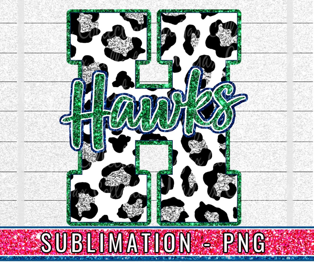 Leopard Hawks Varsity Letter H PNG: Green, Navy & Silver Sublimation ...