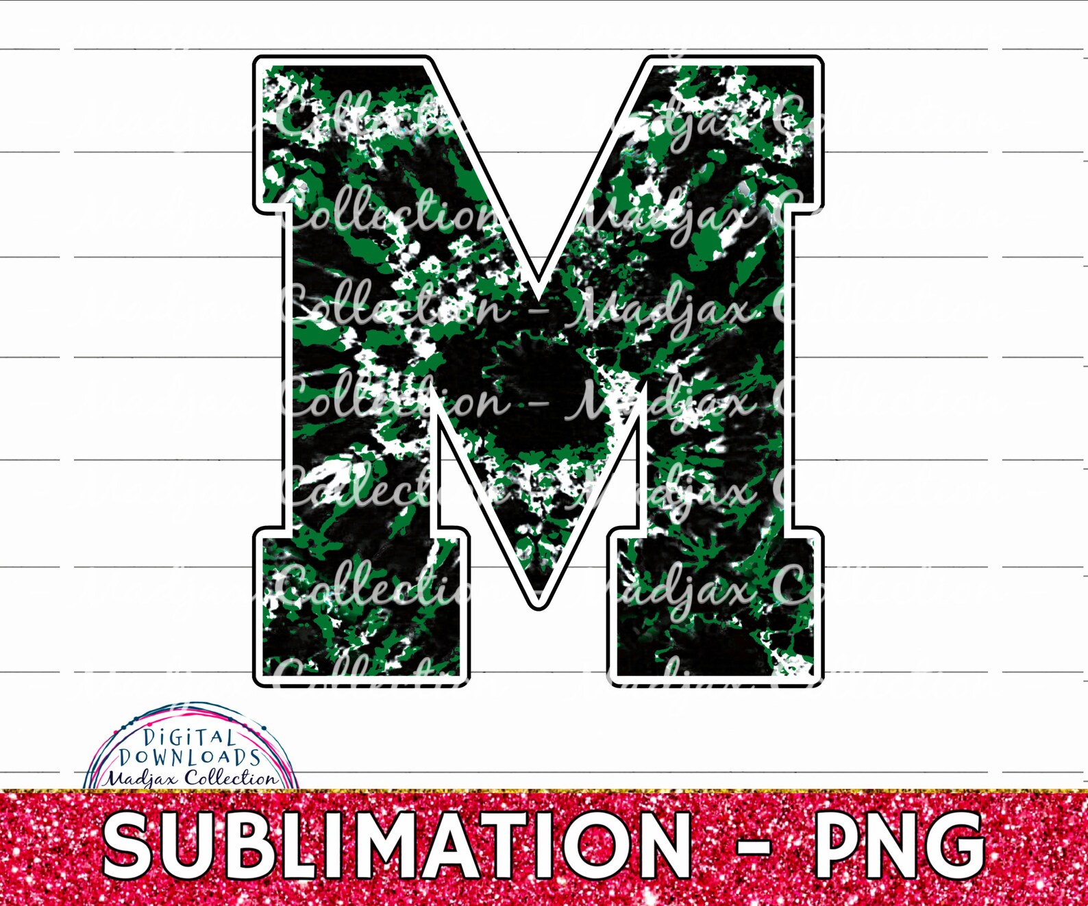 Varsity Letter M Sublimation Print PNG Digital File Green & | Etsy