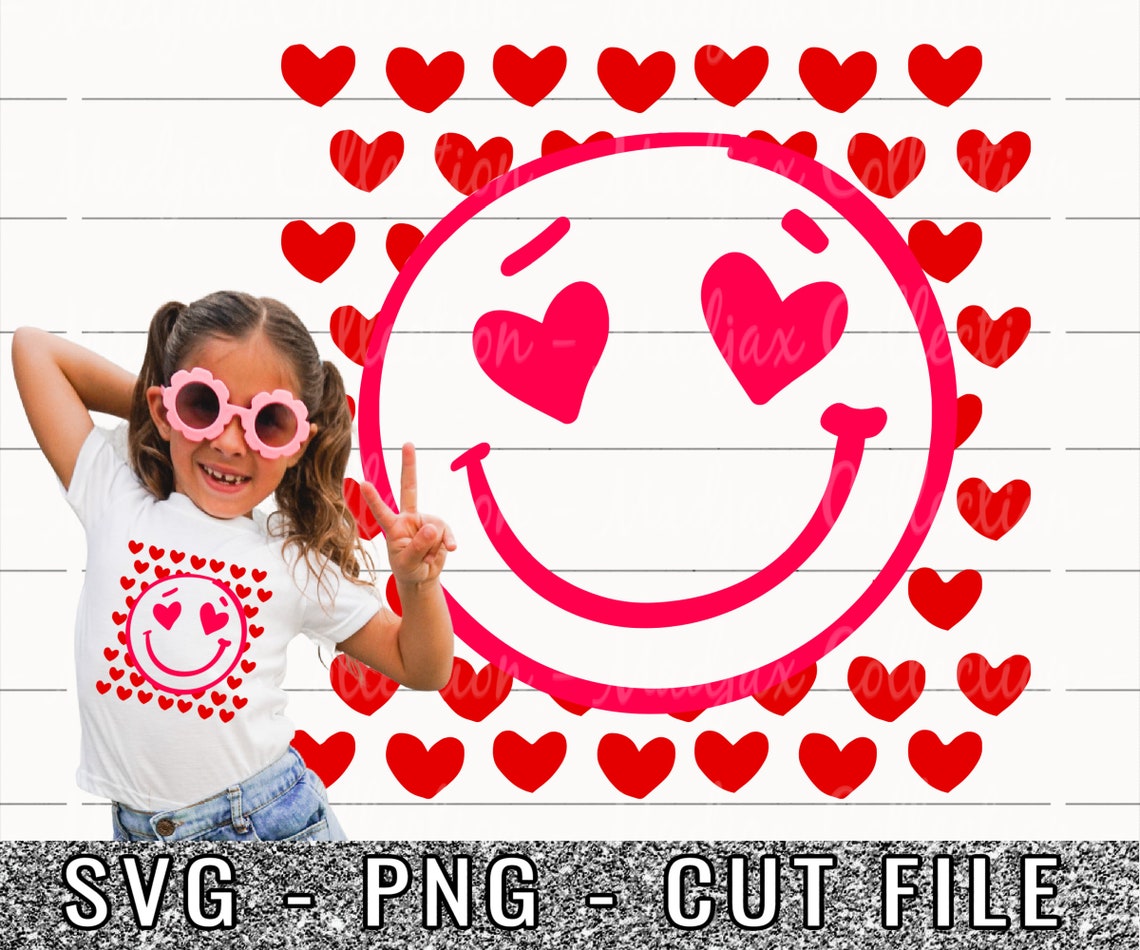 Valentine SVG File, Smiley Face PNG, Smiley Face With Heart Eyes ...