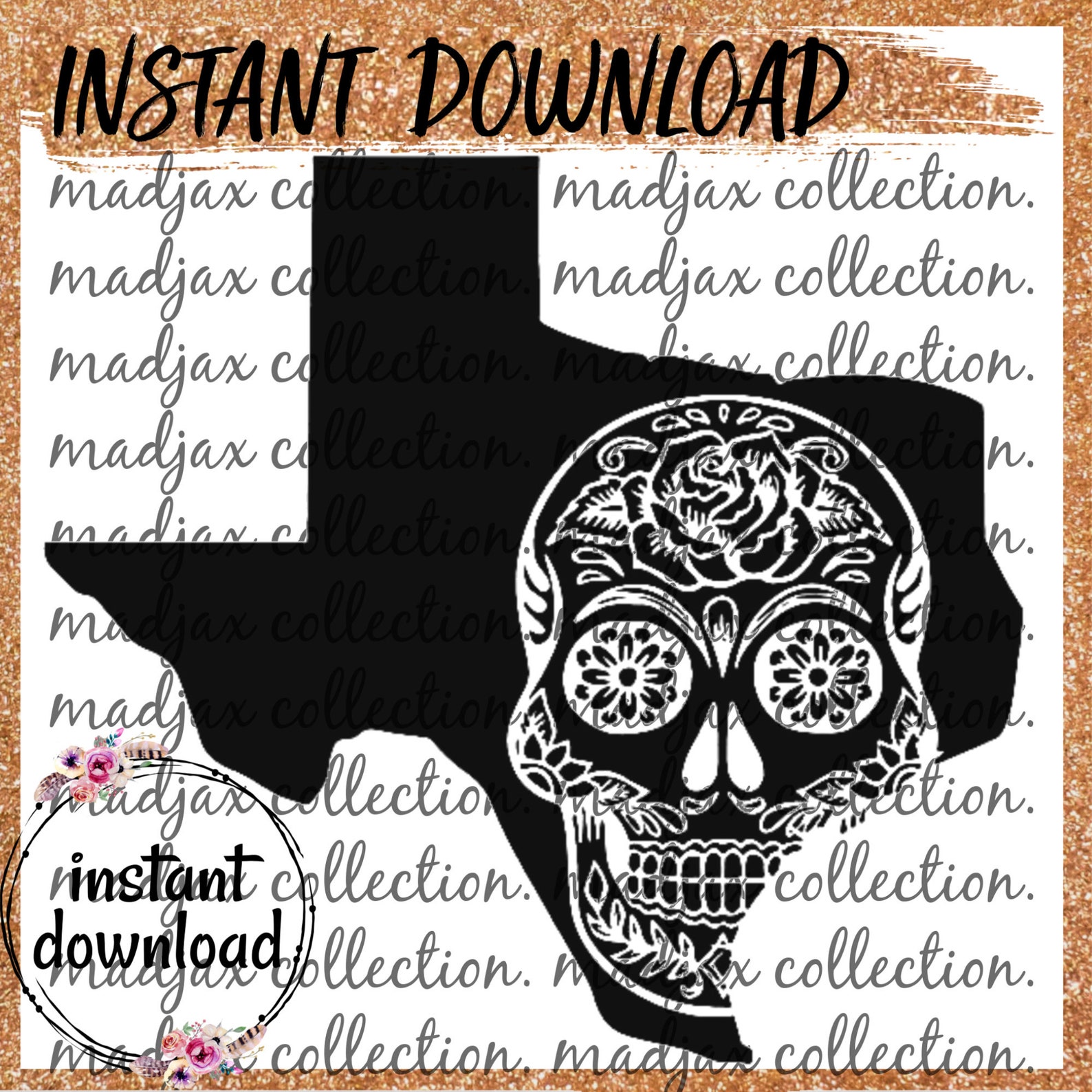 Texas Sugar Skull PNG, Day of the Dead Shirt Design (digital Download ...