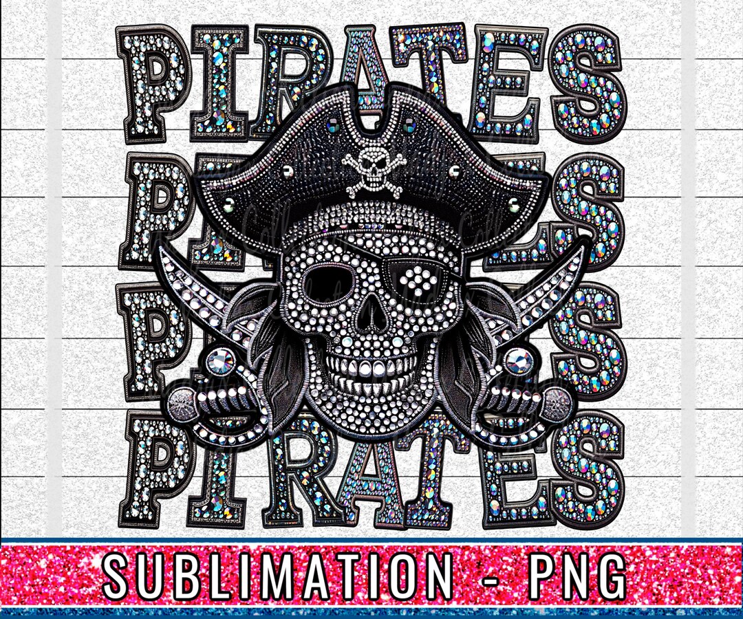 Pirates Rhinestone Skull PNG: Mascot Sublimation Design (digital ...
