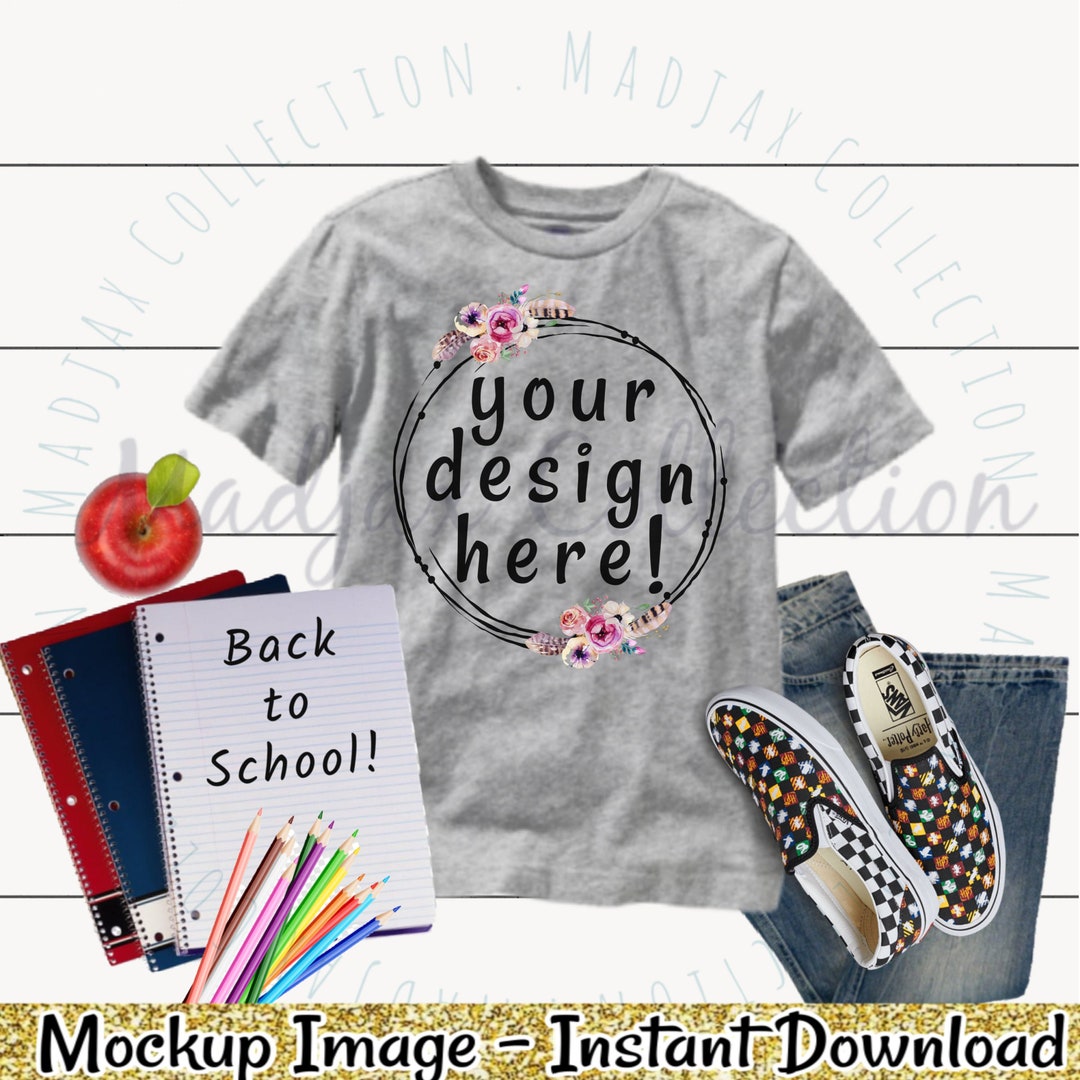 Back to School Mock Up, School Flay Lay, Athletic Gray, Bella Canvas ...