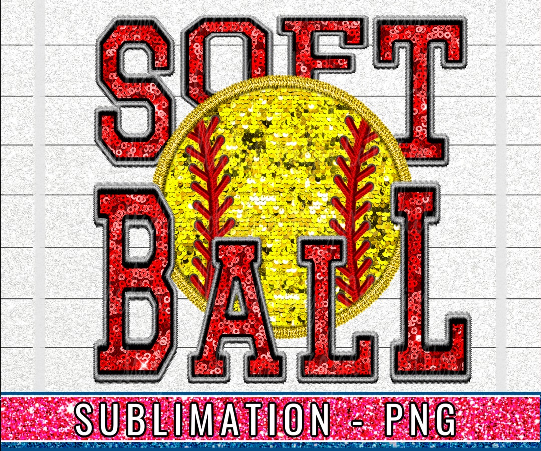 Red Softball PNG, Faux Embroidery PNG, Sublimation, Applique Softball ...