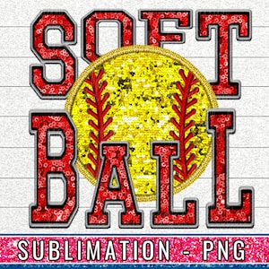 Red Softball PNG, Faux Embroidery PNG, Sublimation, Applique Softball ...