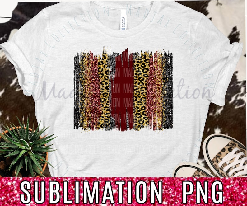 Brush Stroke Sublimation, PNG File, Glitter Leopard, Maroon & Gold ...