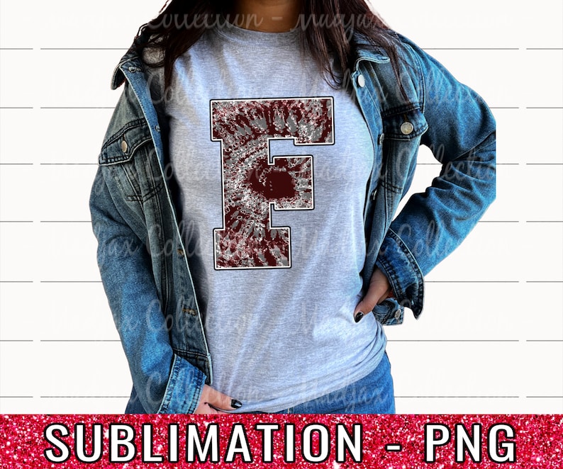Varsity Letter F, Maroon Tie Dye, Sublimation Design, Letter F PNG ...