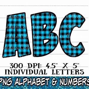 Turquoise Plaid Alphabet & Numbers, A-Z, 0-9, Individual Letters, PNG ...