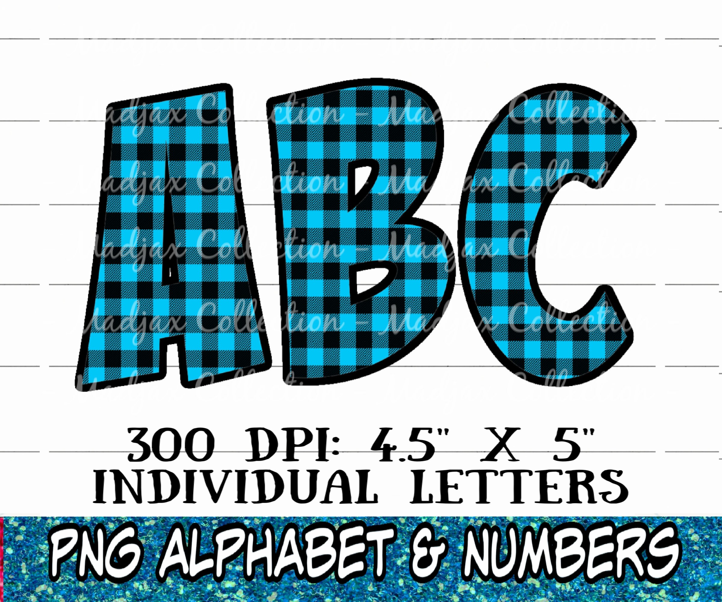 Turquoise Plaid Alphabet & Numbers, A-Z, 0-9, Individual Letters, PNG ...