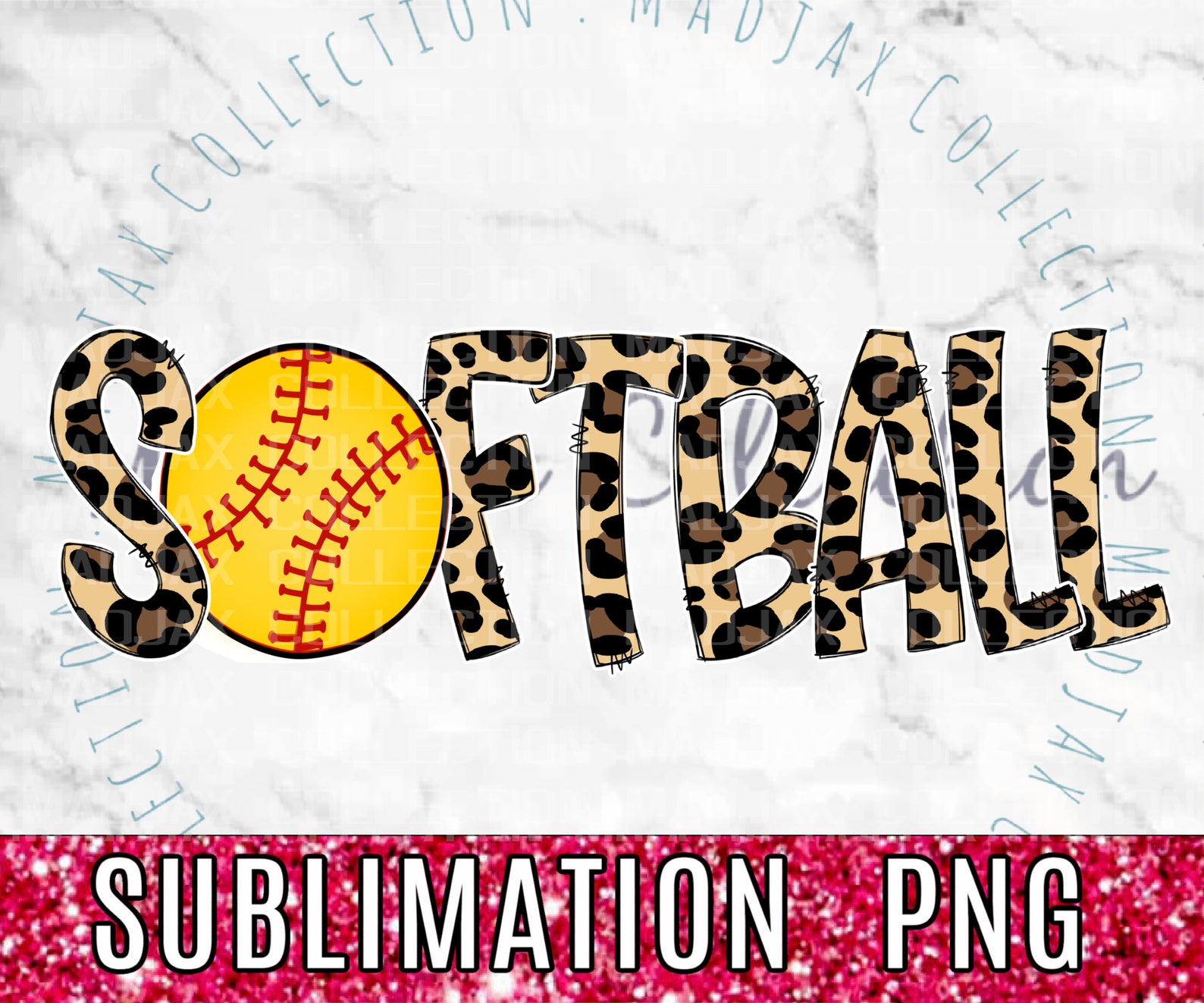 Softball Leopard Bubble Letters Sublimation PNG Instant - Etsy