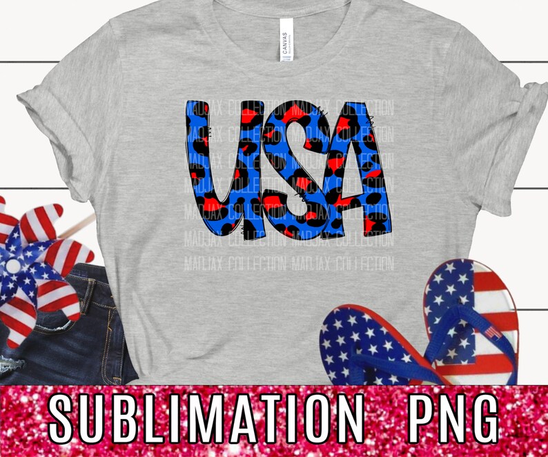 USA Sublimation PNG Design Download Patriotic Blue & Red | Etsy