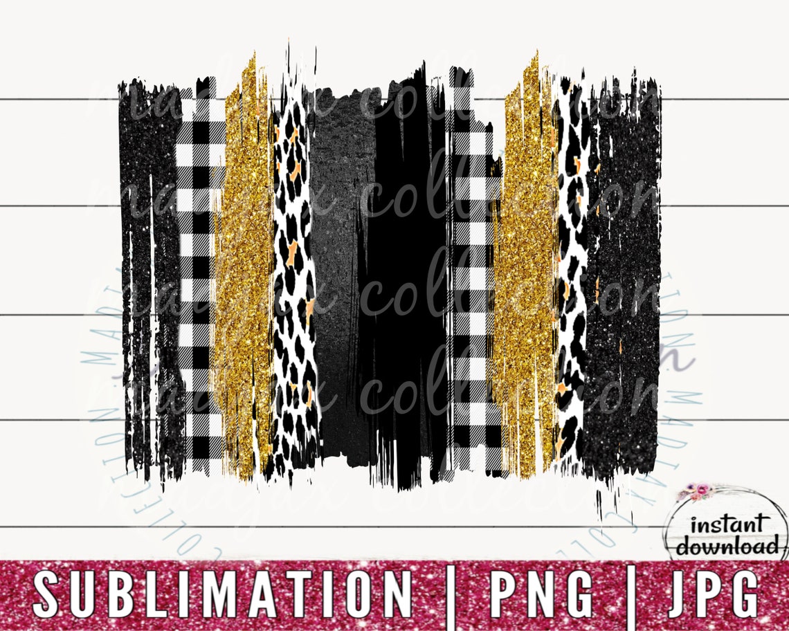 Gold Glitter, Black & White Brush Stroke PNG | Sublimation | Brush ...
