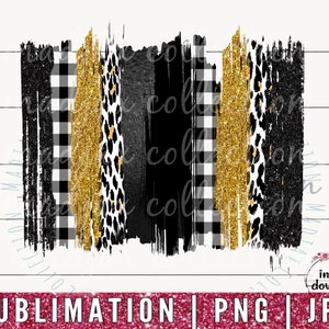 Gold Glitter, Black & White Brush Stroke PNG | Sublimation | Brush ...