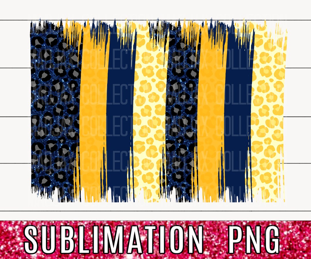 Navy & Yellow Leopard Brush Stroke PNG: School Spirit Sublimation ...