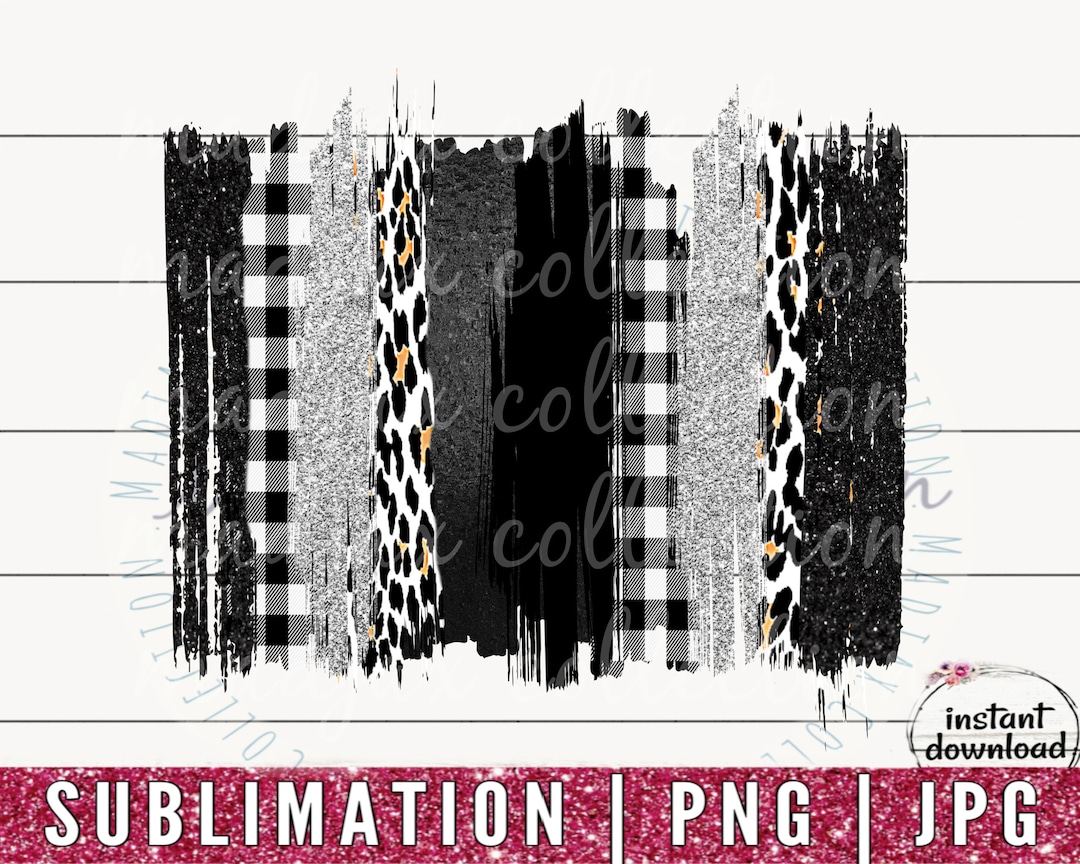 Silver Glitter, Black & White Brush Stroke PNG | Sublimation | Design ...