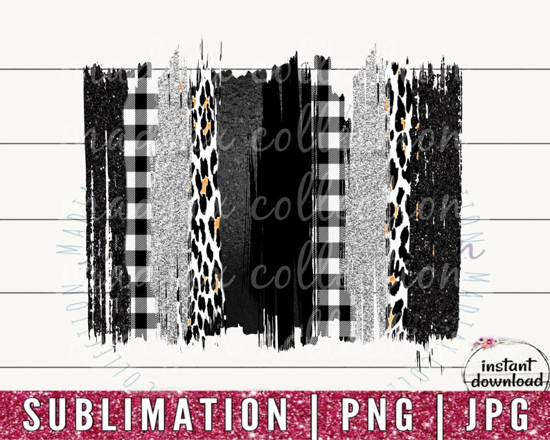Silver Glitter Black & White Brush Stroke PNG Sublimation - Etsy