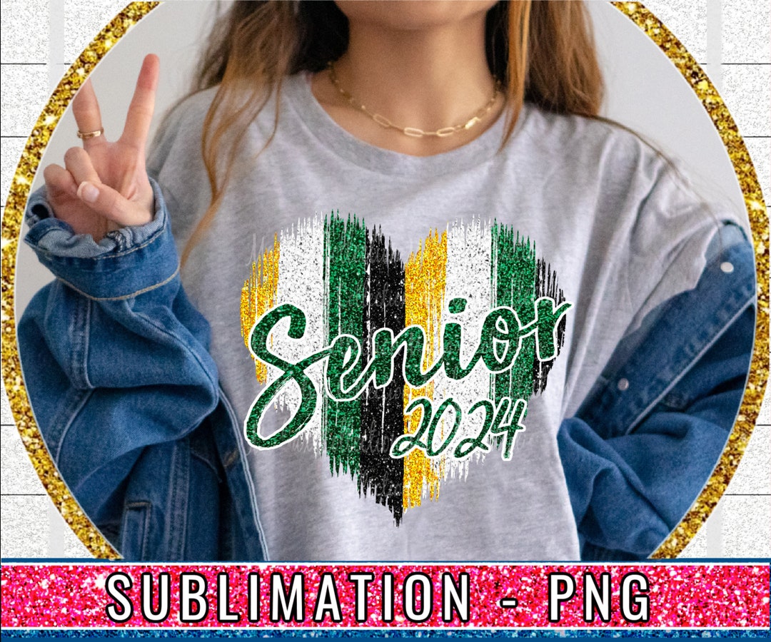 Senior 2024, Heart Brush Stroke, PNG Sublimation, Green Black and ...