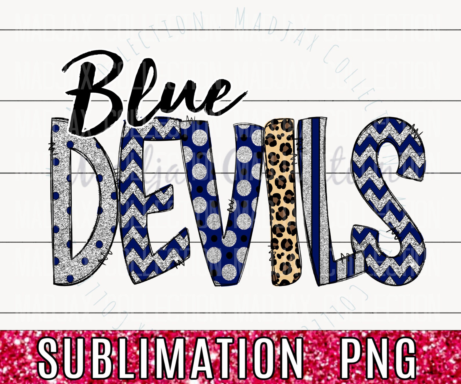 Blue Devils Sublimation PNG Bubble Letters Polka Dot | Etsy