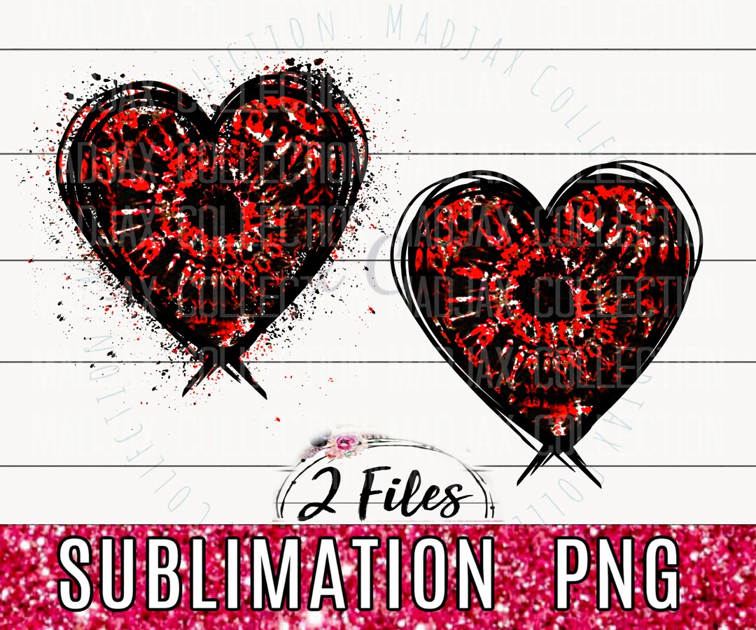 Red Tie Dye Heart, Sublimation PNG, 2 Heart Designs, Splatter Heart ...